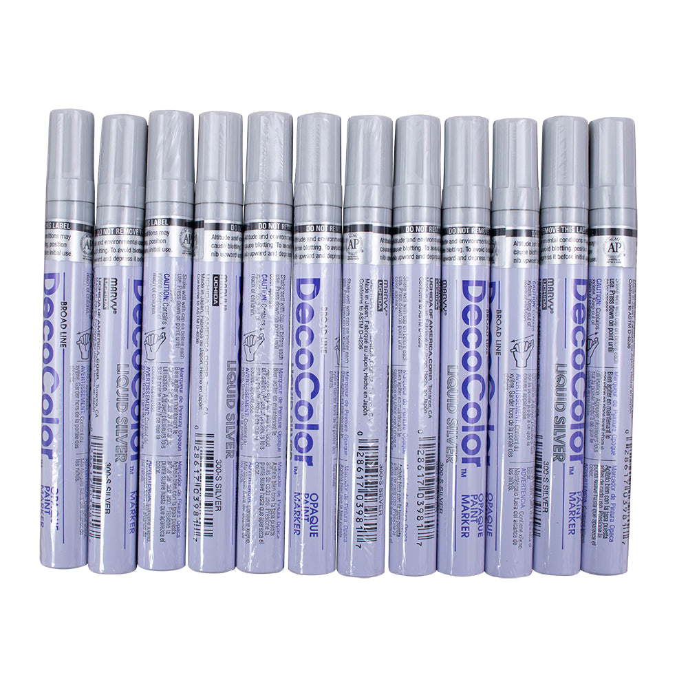 12 Pc Set Silver Decocolor Paint Marker Pens Broad Line Point Glossy O ...